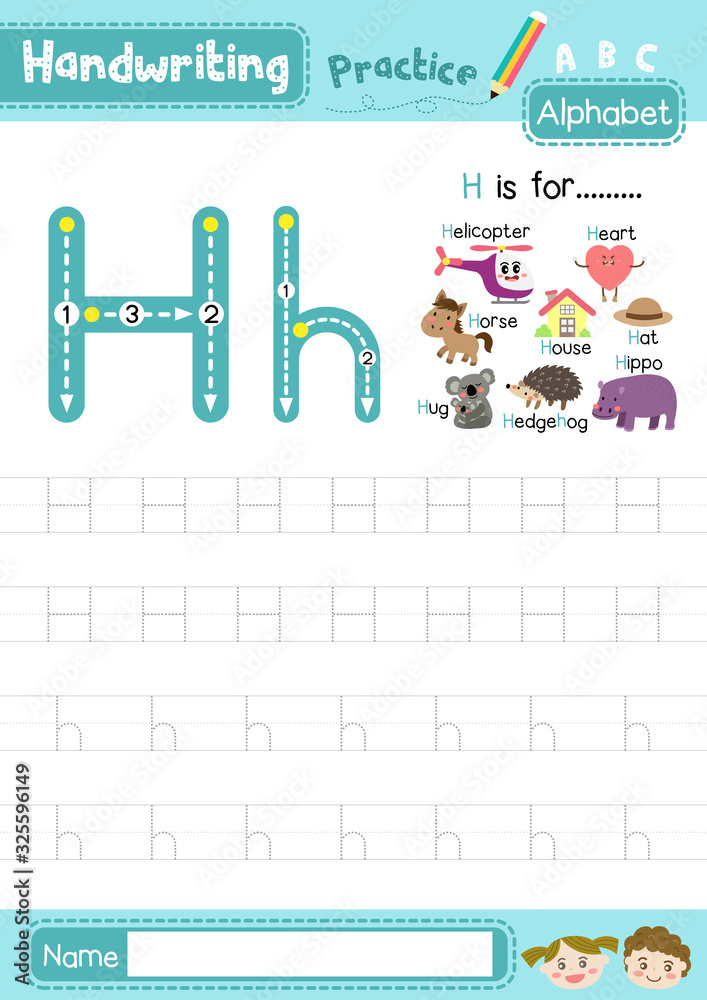 Letter H uppercase and lowercase tracing practice worksheet A4 Stock ...