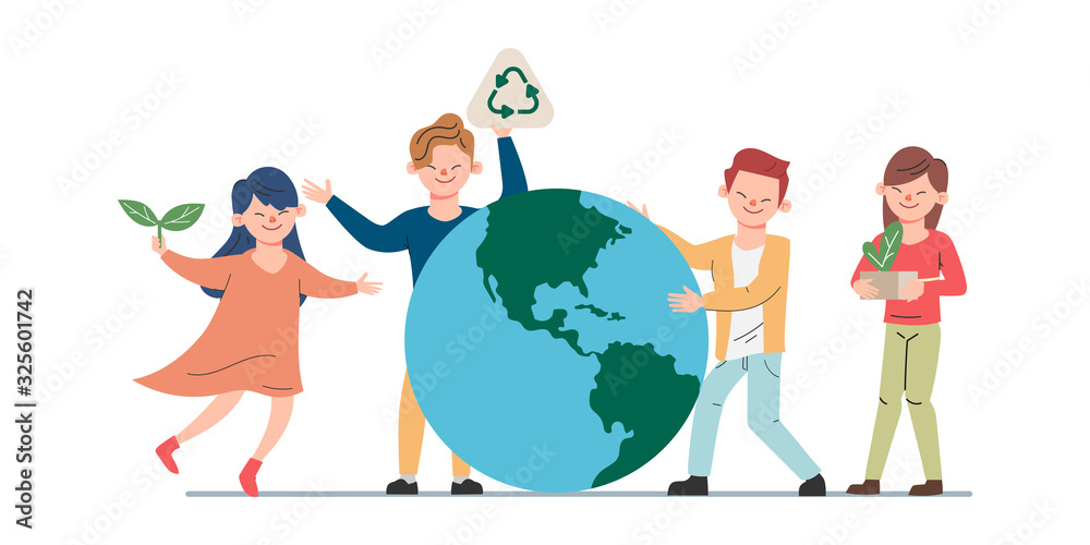 Young people save the planet promoting concept. Save world background ...