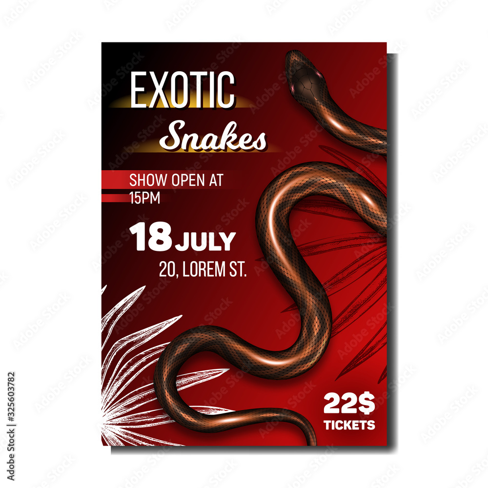 Exotic Snakes Terrarium Advertising Banner Vector. Brown Bright Color ...