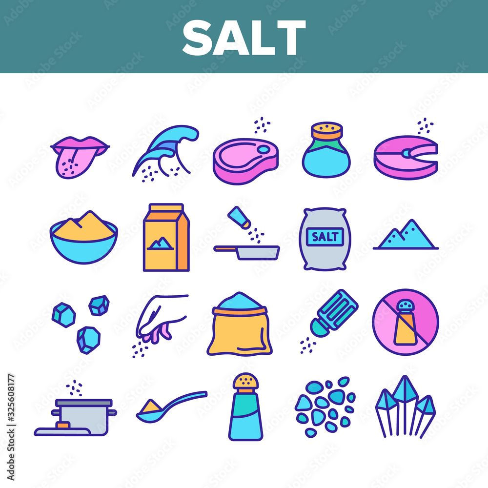 Salt Flavoring Cooking Collection Icons Set Vector. Salt On Human ...