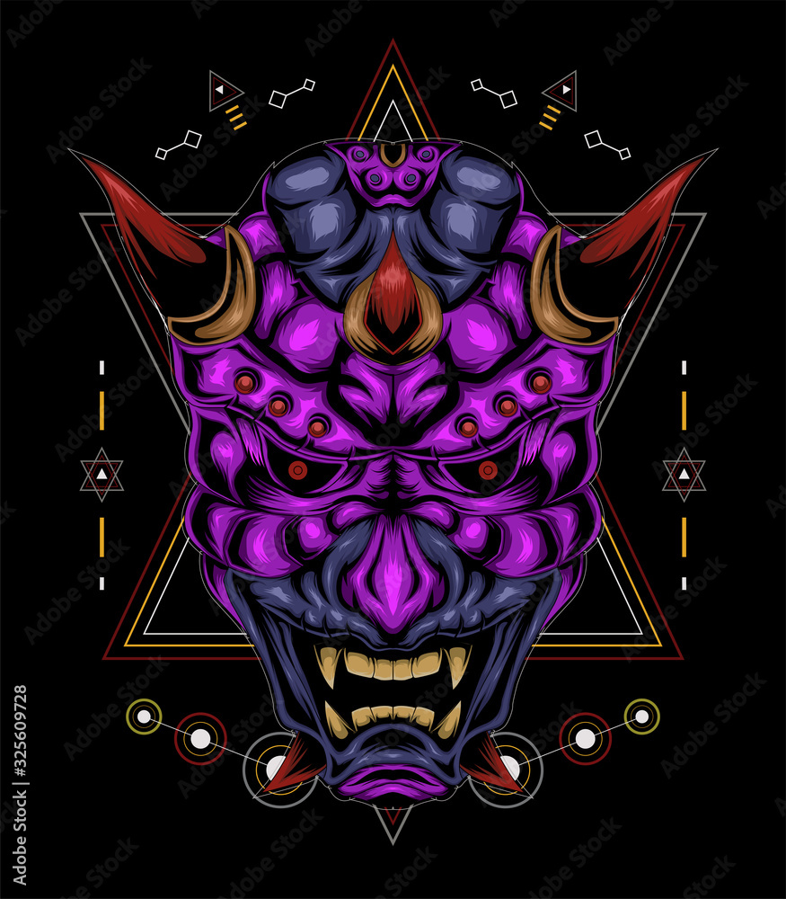 devil face illustration. head of demon. japanese demon mask. Stock ...