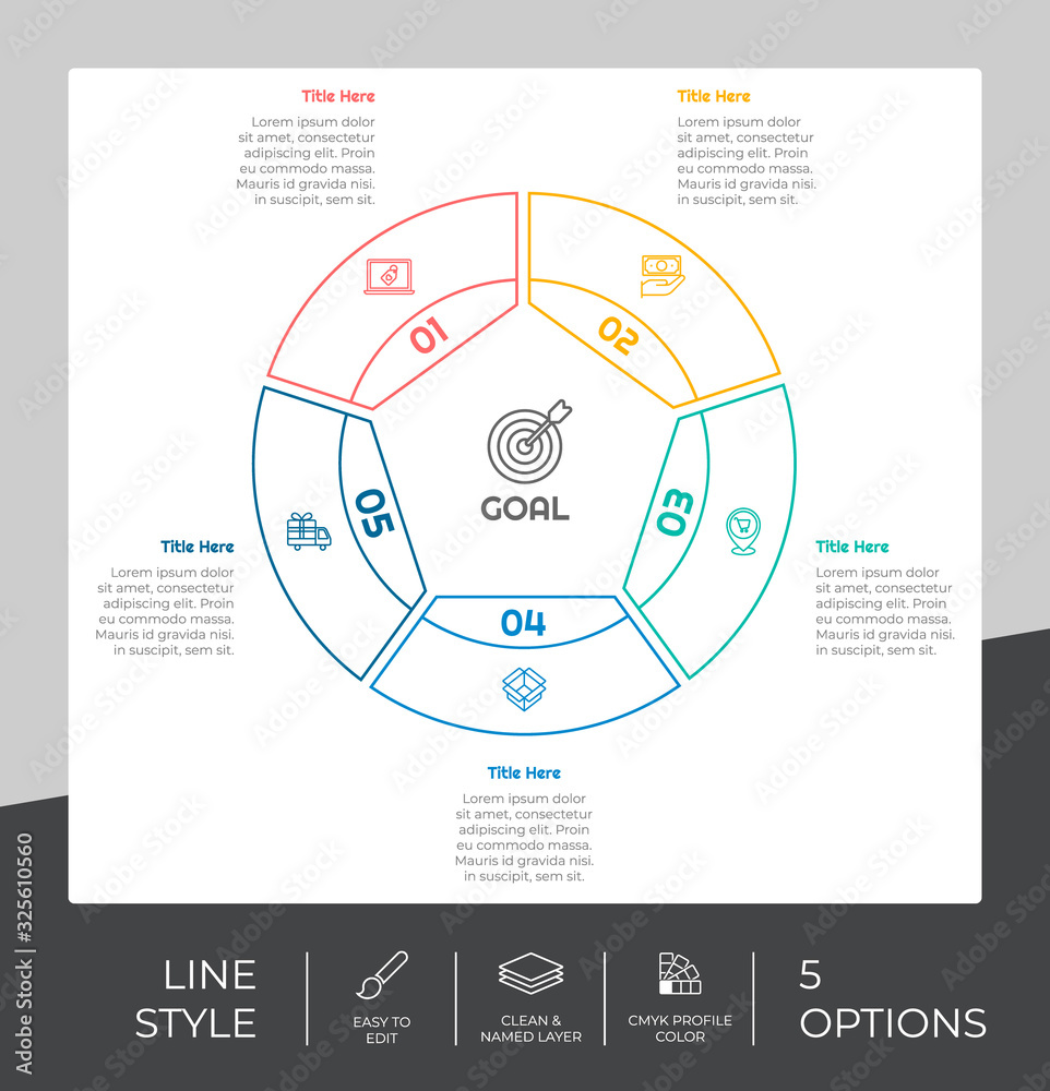 Circle option infographic vector design with 5 options & colorful style ...