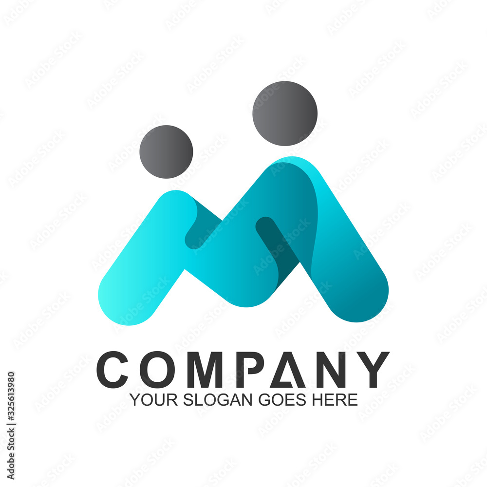 letter M with family shape vector logo design,mother care icon Stock ...