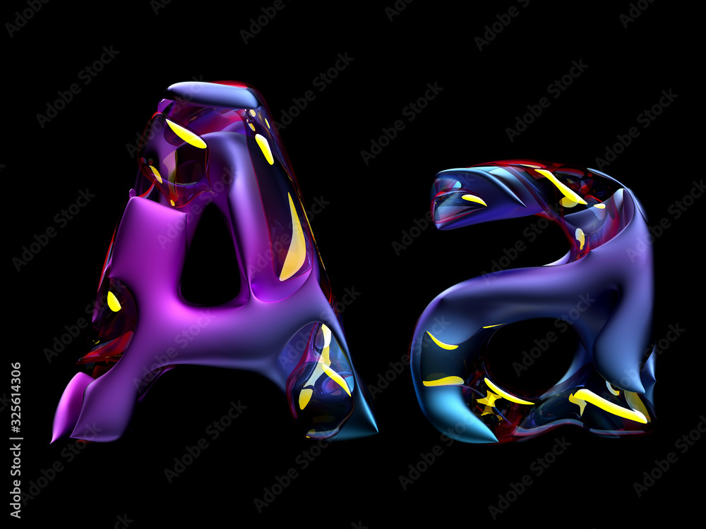 3d render of abstract art of surreal 3d letters uppercase and lowercase ...
