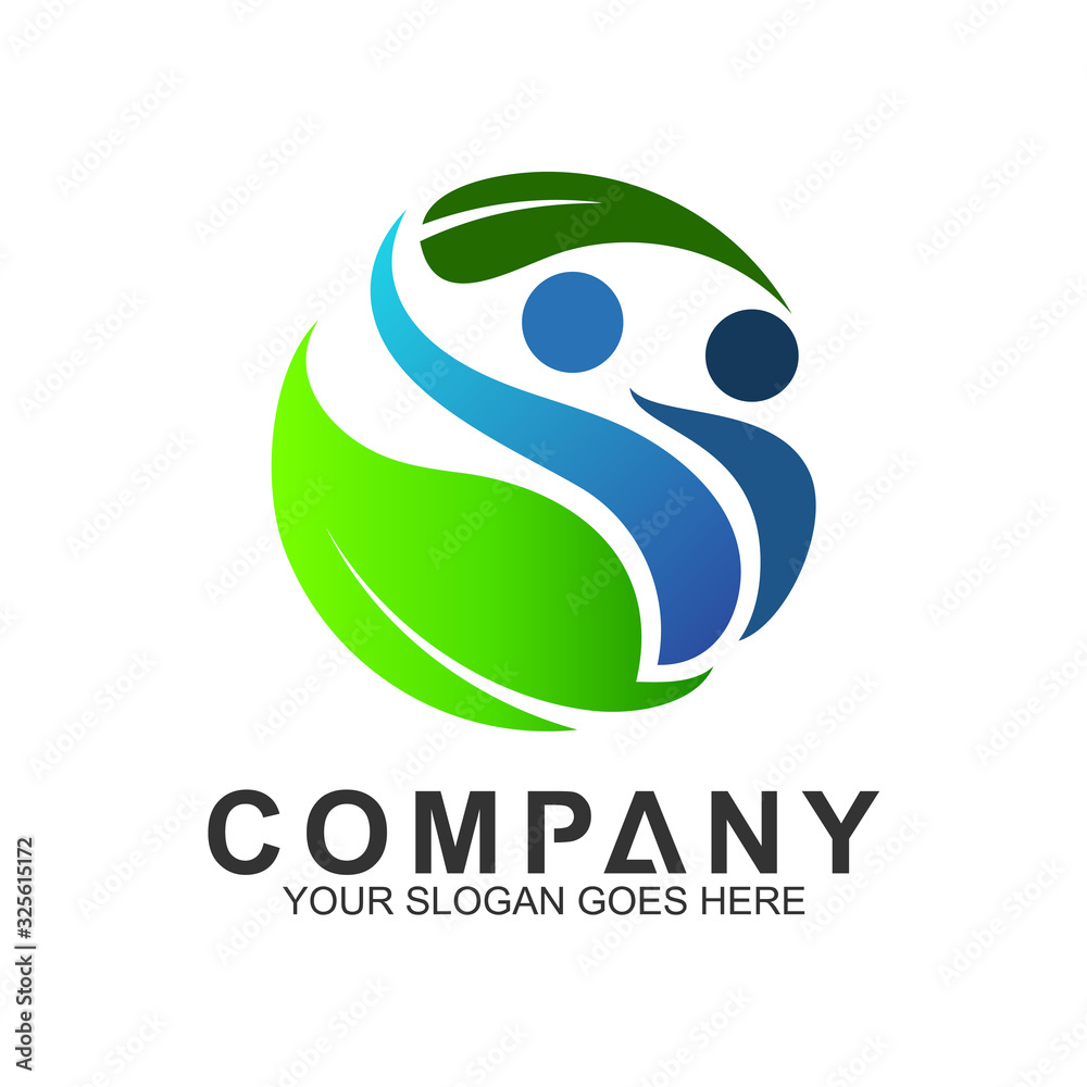 healthy family in circle shape with leaf vector logo design, family ...