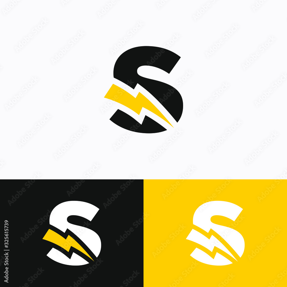 Initial Letter S with Thunder Logo Design Stock Vector | Adobe Stock