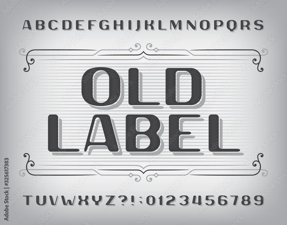 Old Label alphabet font. Vintage letters and numbers. Stock vector ...
