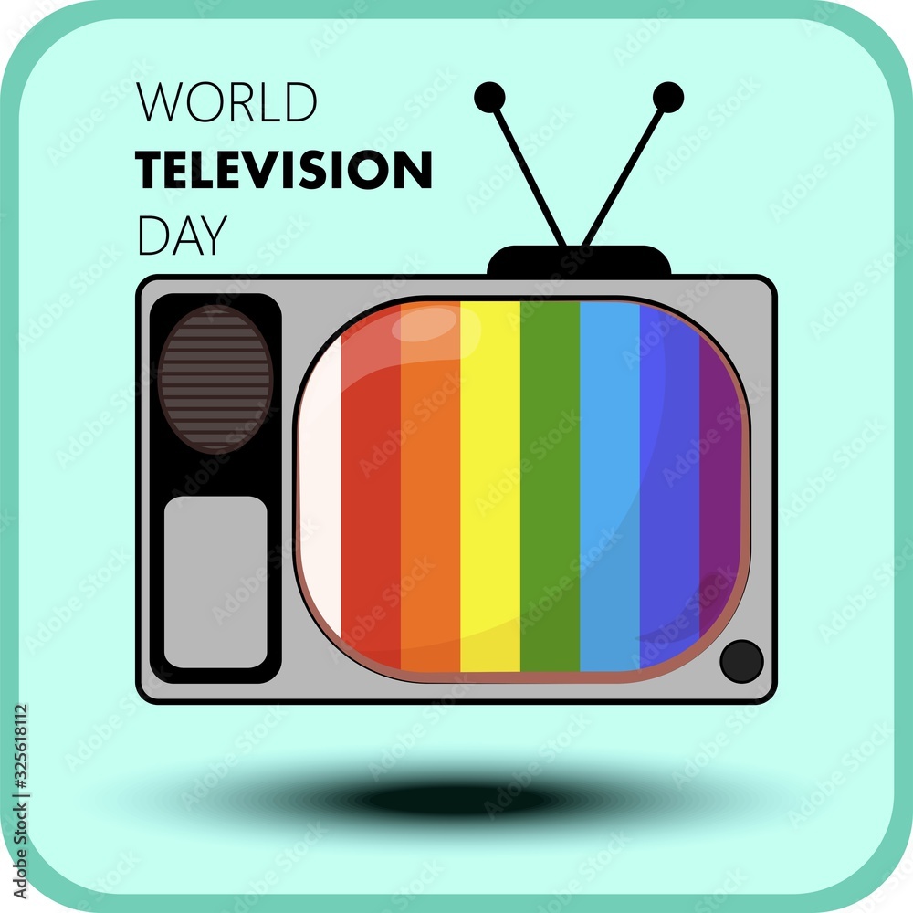 logo, old tv with colorful screen saver, holiday, world television day ...