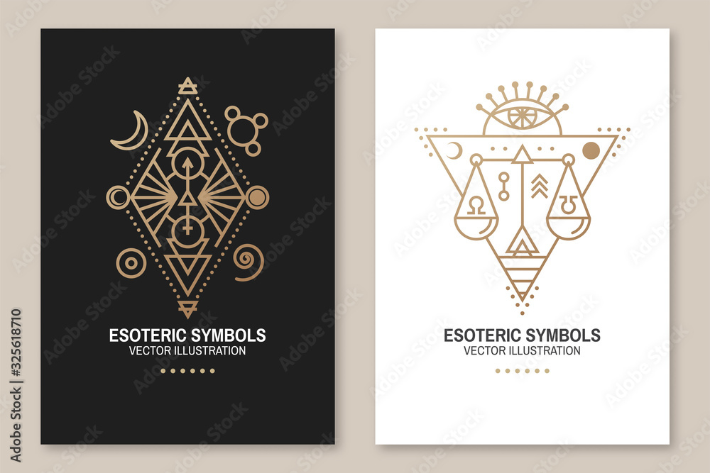 Esoteric symbols. Vector. Thin line geometric badge. Outline icon for ...