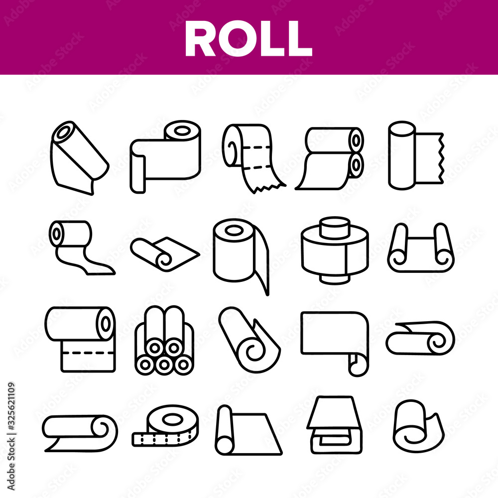 Roll And Reel Material Collection Icons Set Vector. Toilet Paper And ...