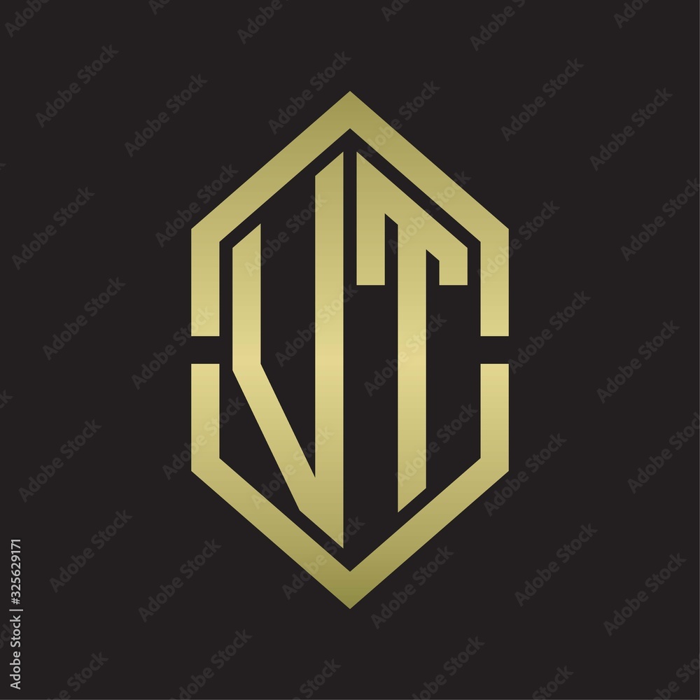 VT Logo monogram with hexagon shape and outline slice style with gold ...