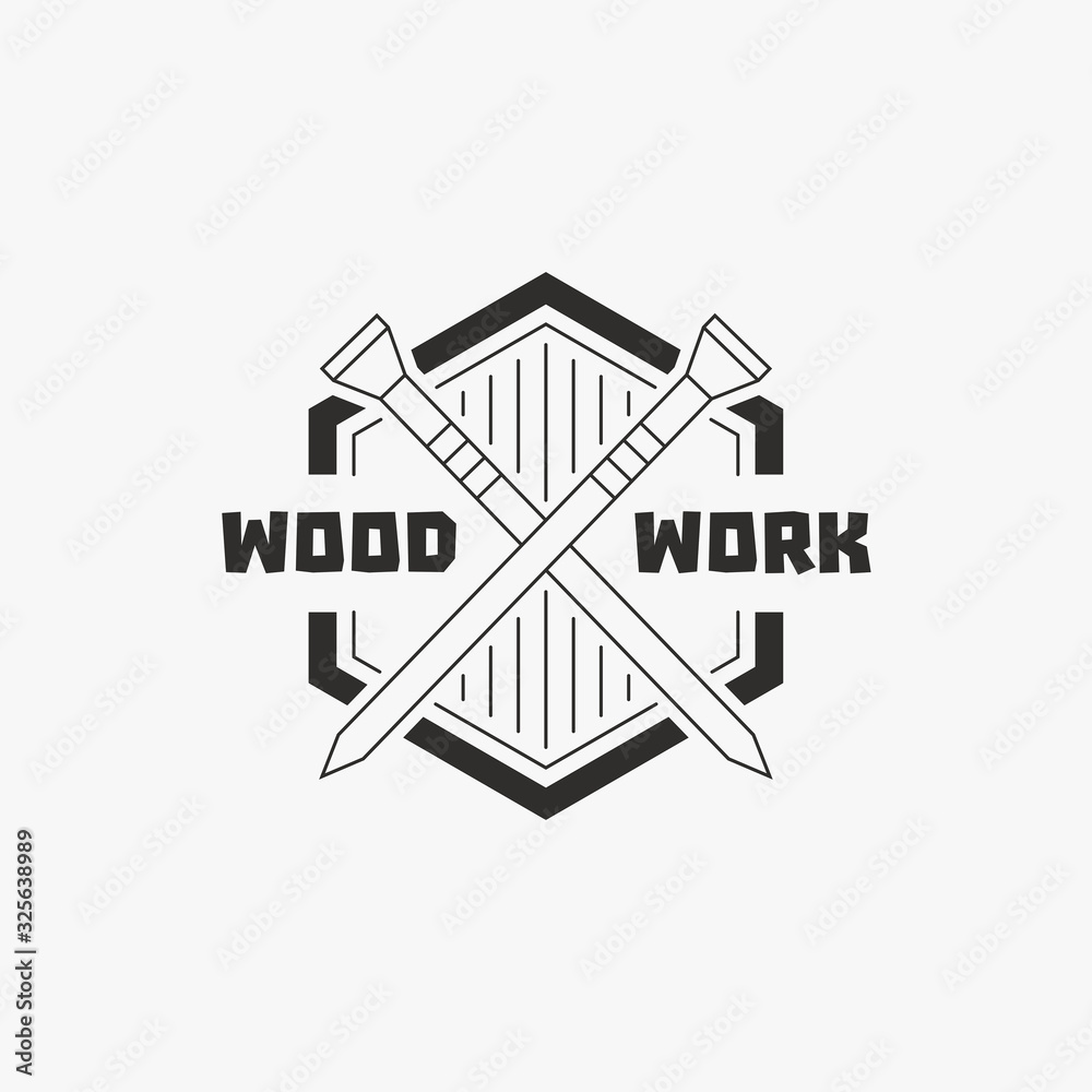 Wood work shop linear logo vector template. Woodwork, joinery store ...