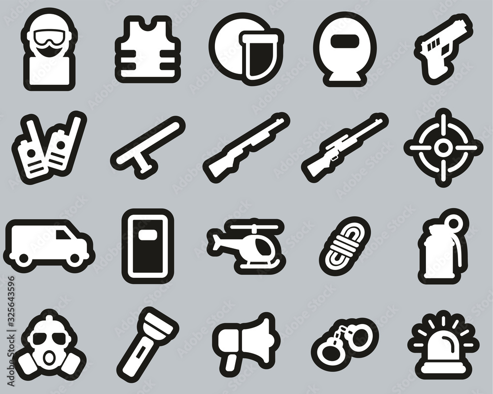 SWAT Team Icons White On Black Sticker Set Big Stock Vector | Adobe Stock