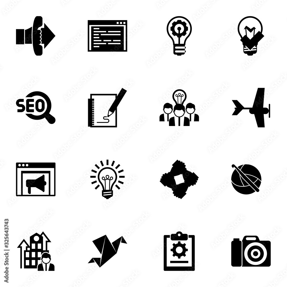 16 creative filled icons set isolated on white background. Icons set ...