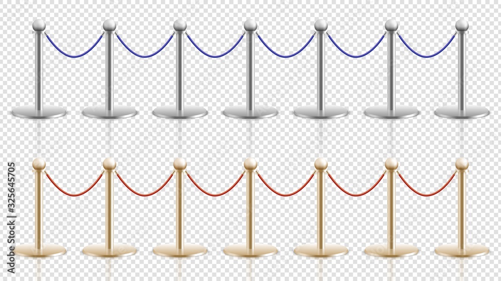 Vecteur Stock Rope barrier. Realistic silver gold steel stands with ...