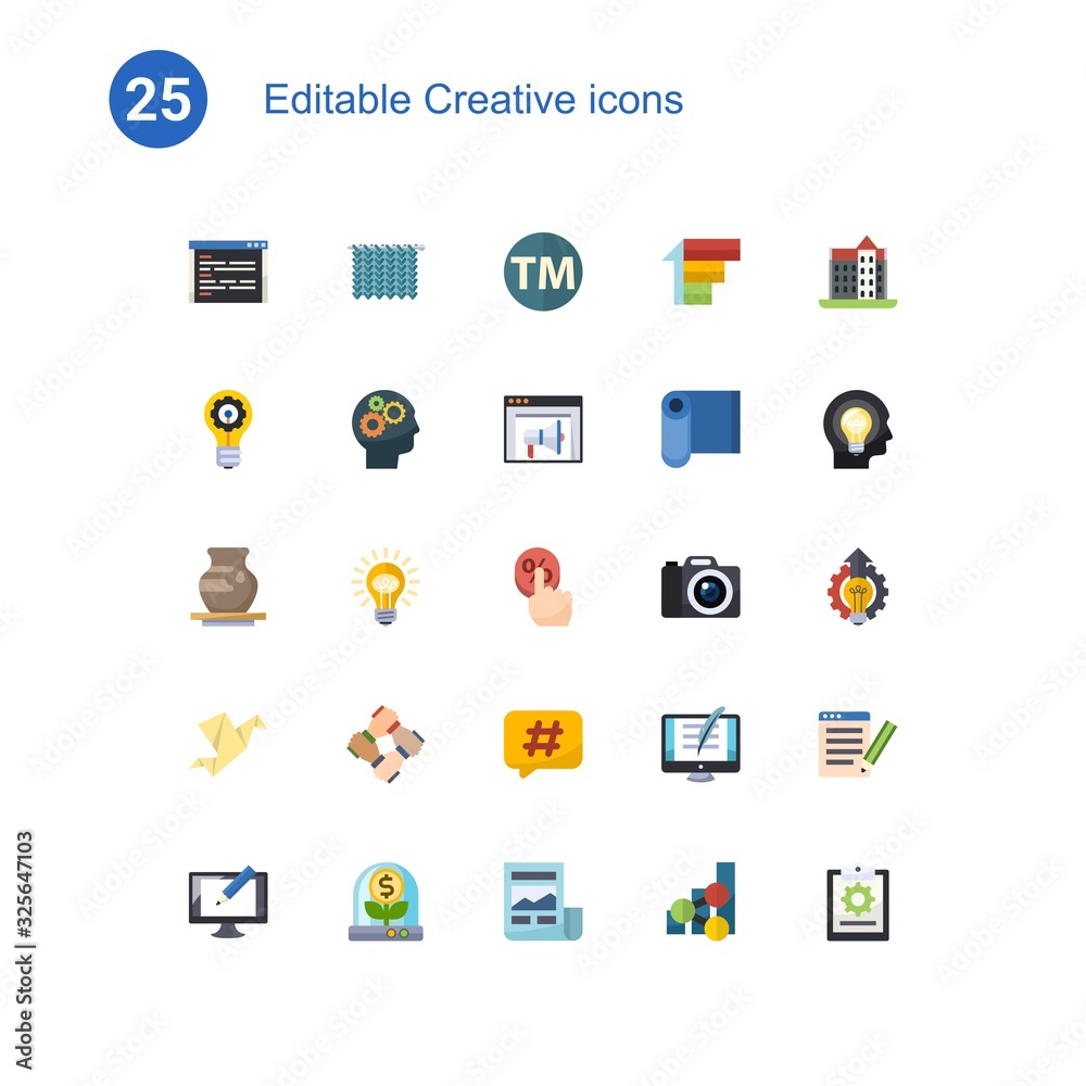25 creative flat icons set isolated on . Icons set with coding ...