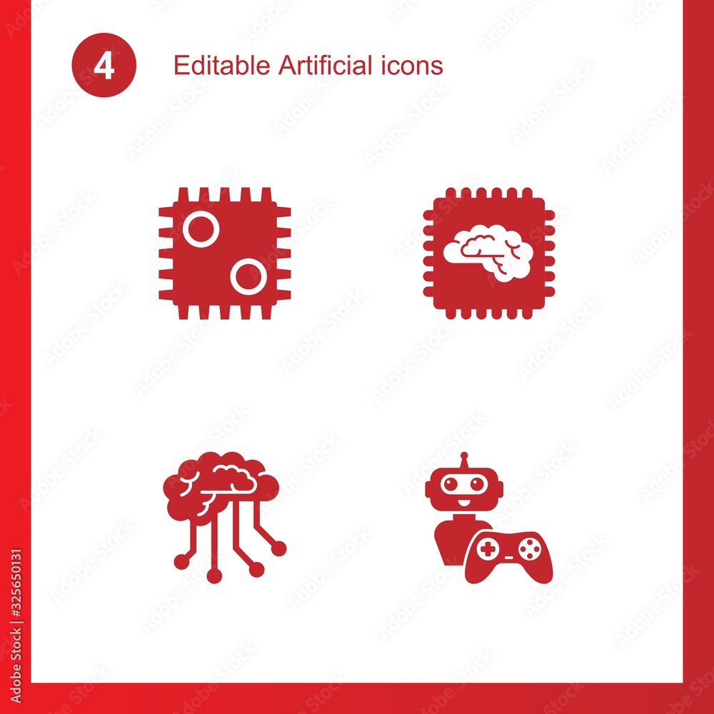 4 artificial filled icons set isolated on . Icons set with AI Decision ...