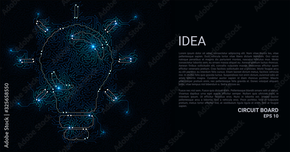 Circuit Board in the form of a light bulb. The microchip idea ...