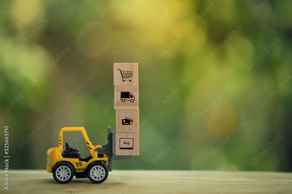 Logistic network distribution and cargo freight concept: Mini fork-lift ...