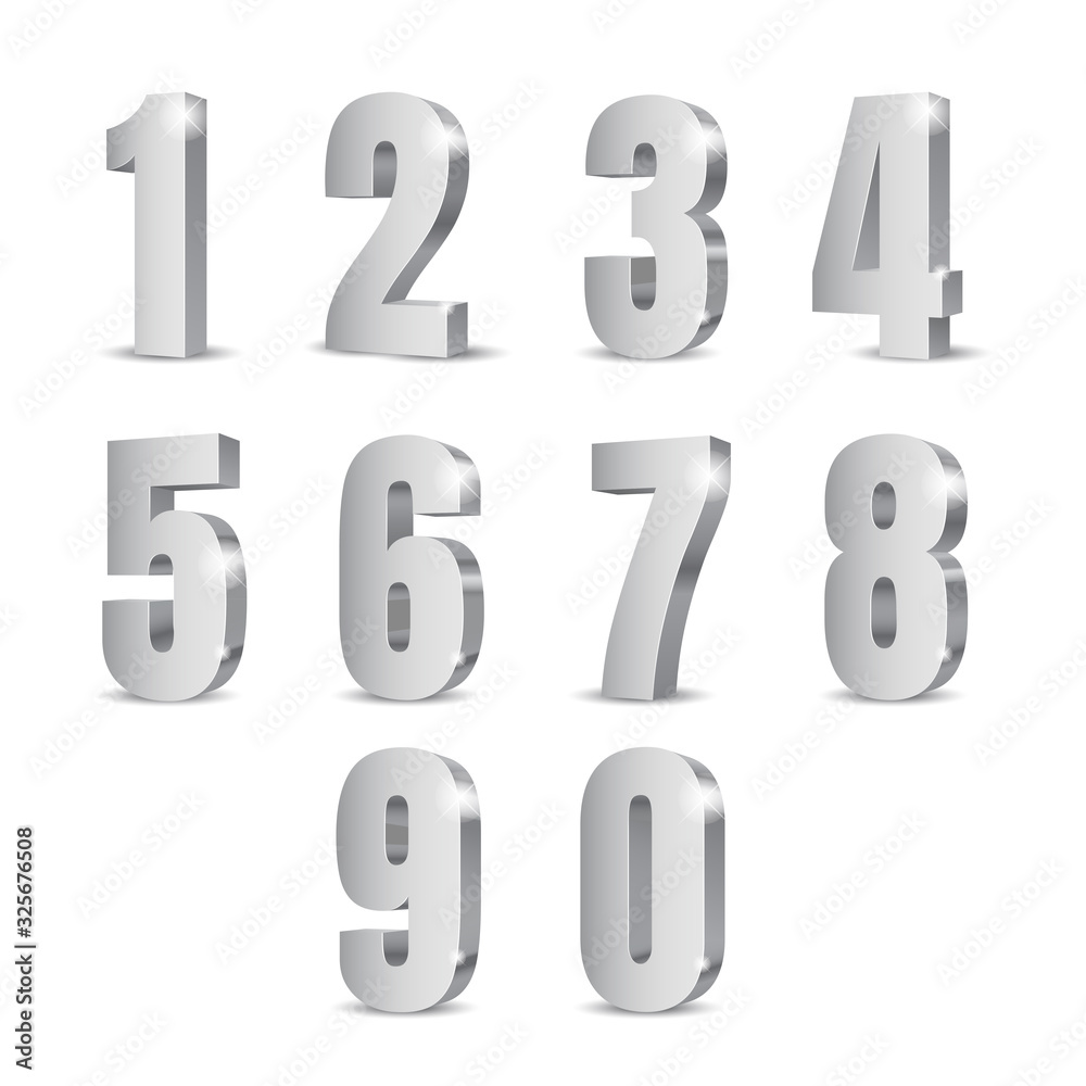 Silver 3d numbers with glossy glitter and highlights in realistic style ...