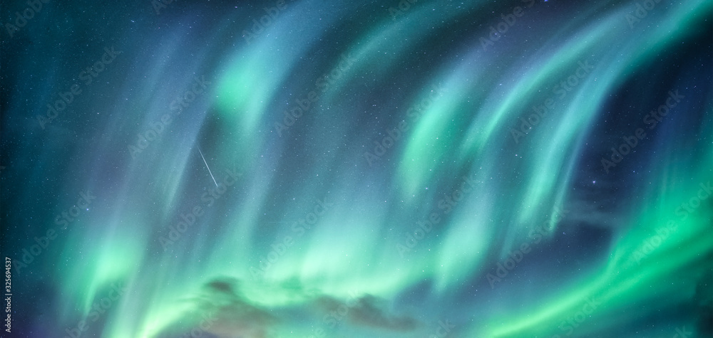 Aurora Borealis, Northern Lights in the night sky on Arctic Circle at ...