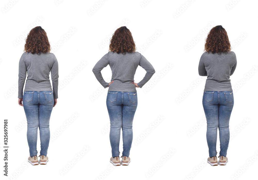 collage of full portrait of a woman from behind on white, Stock Photo ...