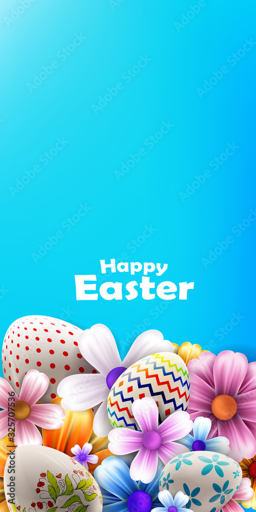 Happy Easter vector background concept with realistic Easter eggs and ...