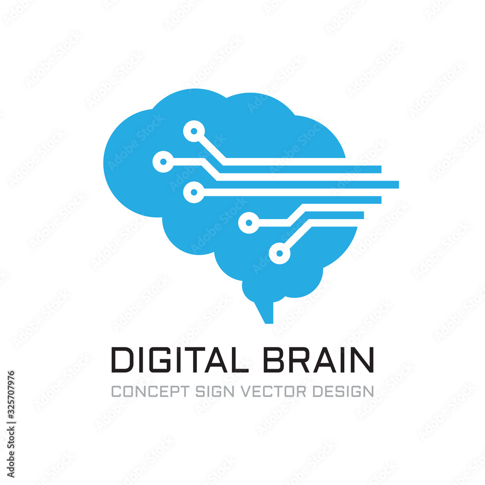 Digital brain logo design. Future data technology vector icon. Network ...