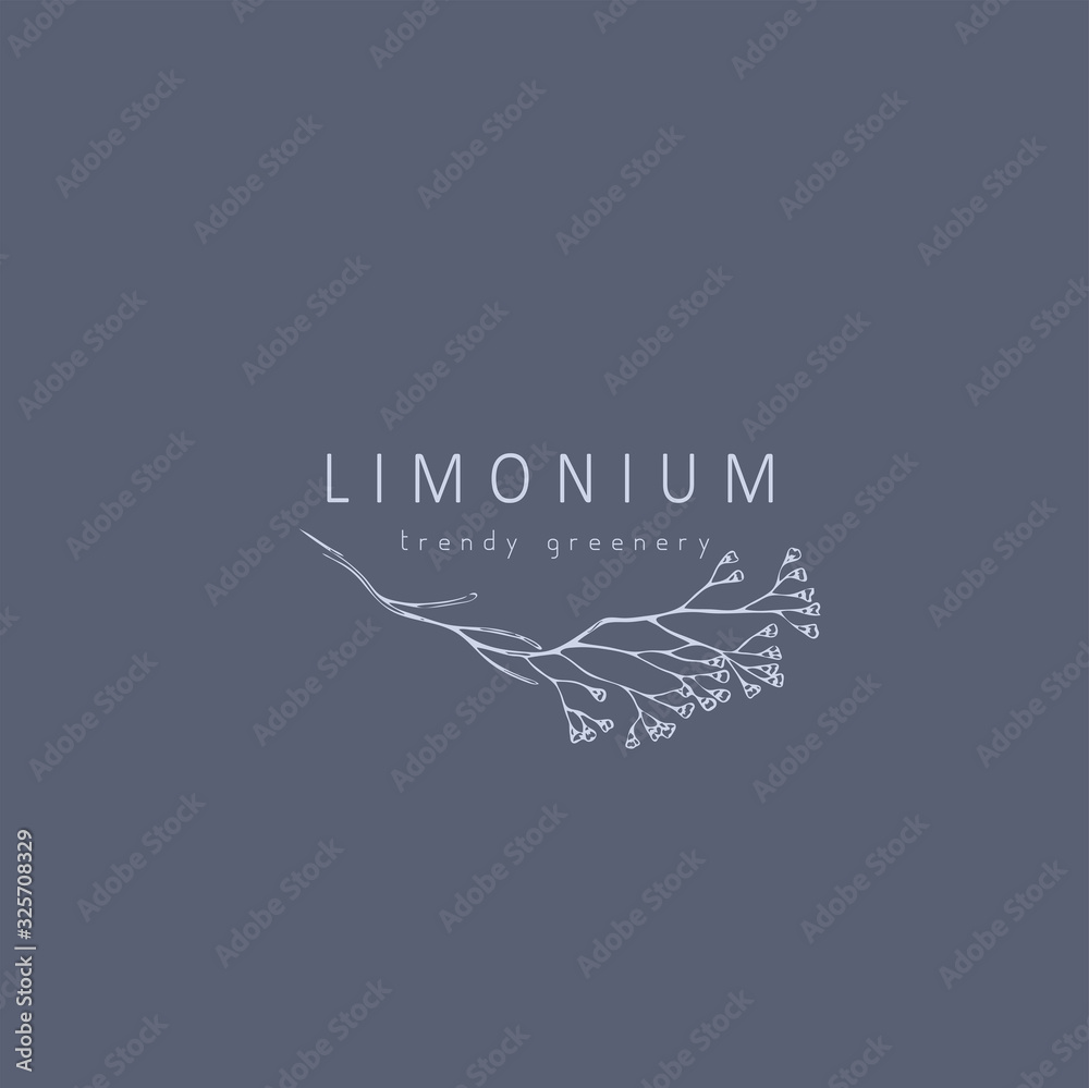 Limonium, babys breath logo and branch logo and branch. Hand drawn ...
