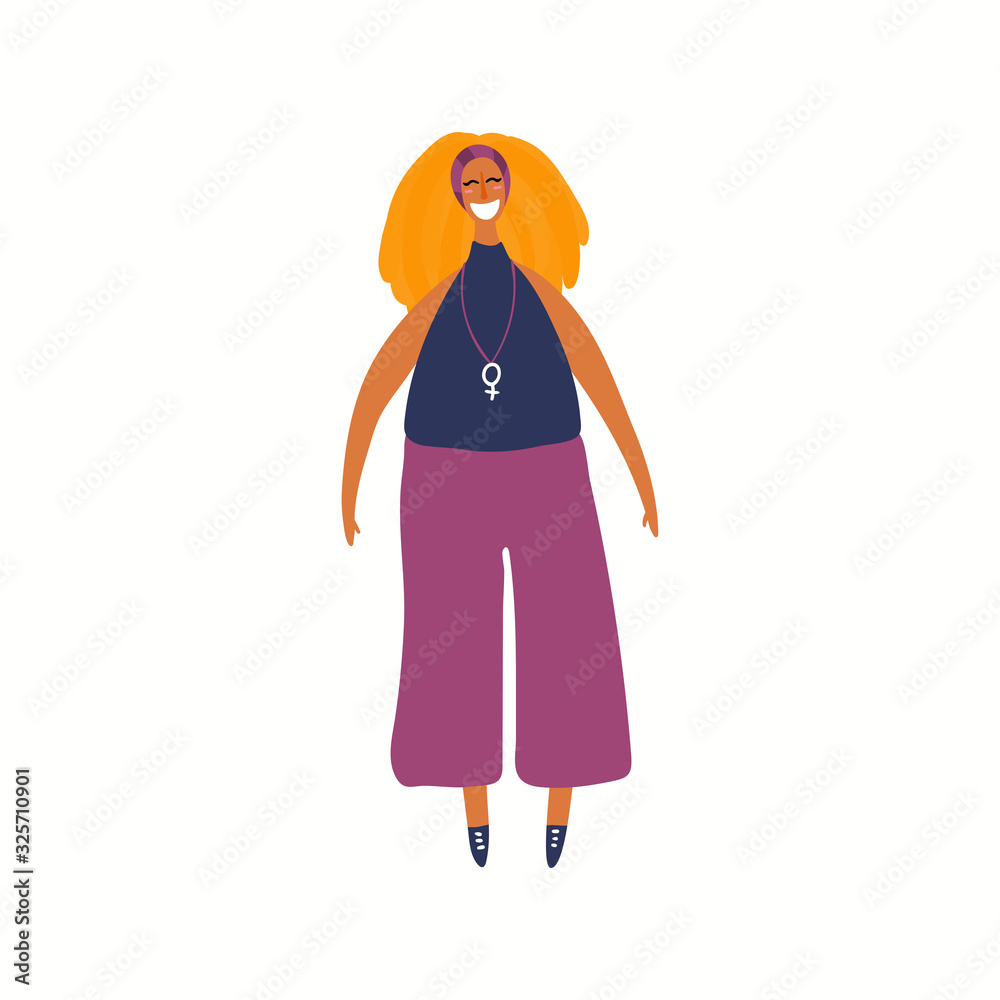 Hand Drawn Vector Illustration Of A Beautiful Dark Skinned Girl In