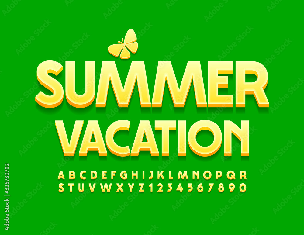 Vector poster Summer Vacation with decorative butterfly. Yellow ...