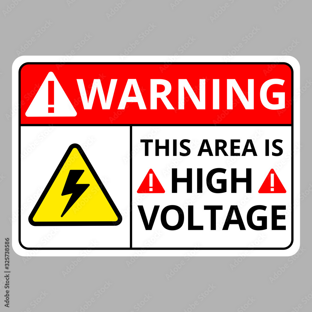 Warning this area is high voltage warning sign danger on soft gray ...