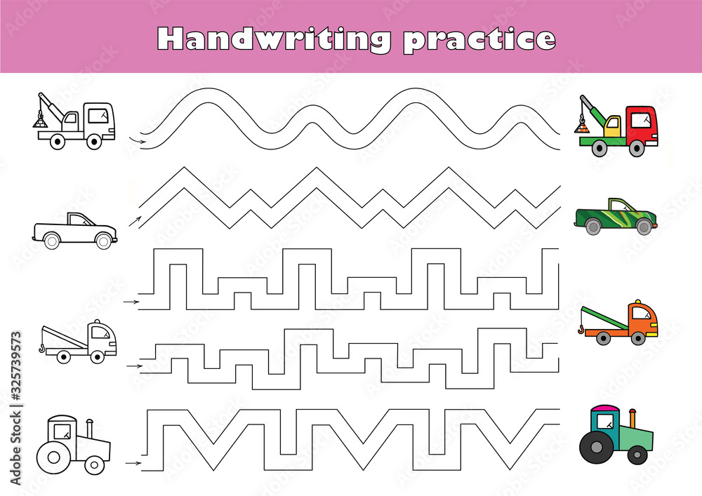 Handwriting practice sheet. Educational children game, tracing waves ...