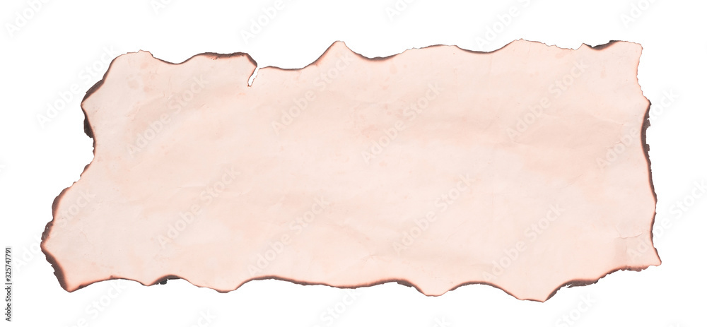 Old paper with fire burnt along the border, isolated on white ...