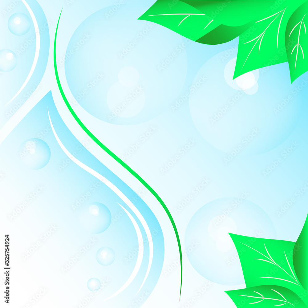 Environmental background, green leaves and water drops, ecology concept ...