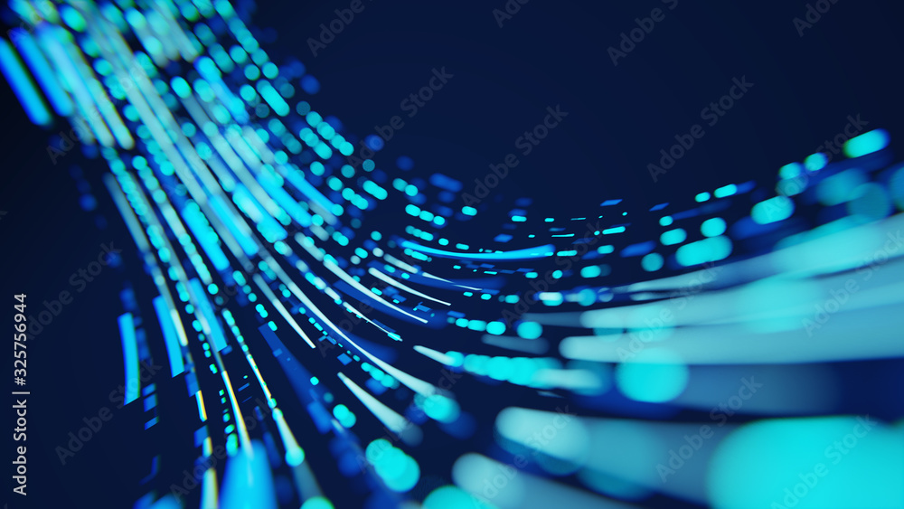 Abstract of modern high tech internet data center room with rows of ...