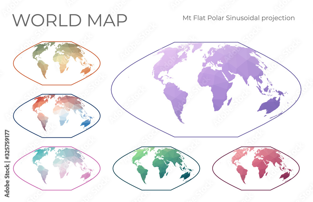 Low Poly World Map Set. McBryde-Thomas flat-polar sinusoidal equal-area ...