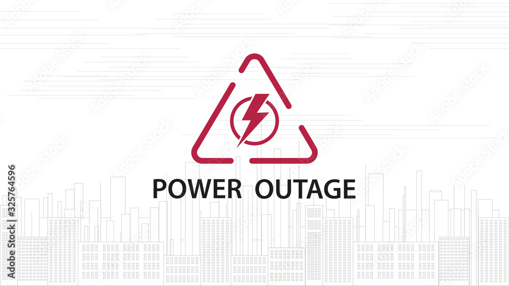 Power outage, warning red line sign with triangular icon of electricity ...