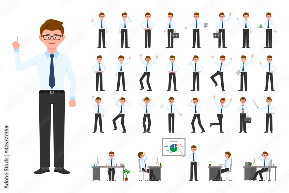 Cartoon character office business man vector illustration. Flat style ...