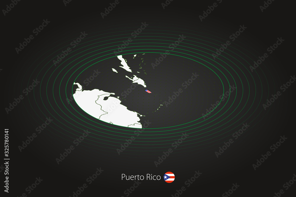 Puerto Rico map in dark color, oval map with neighboring countries ...