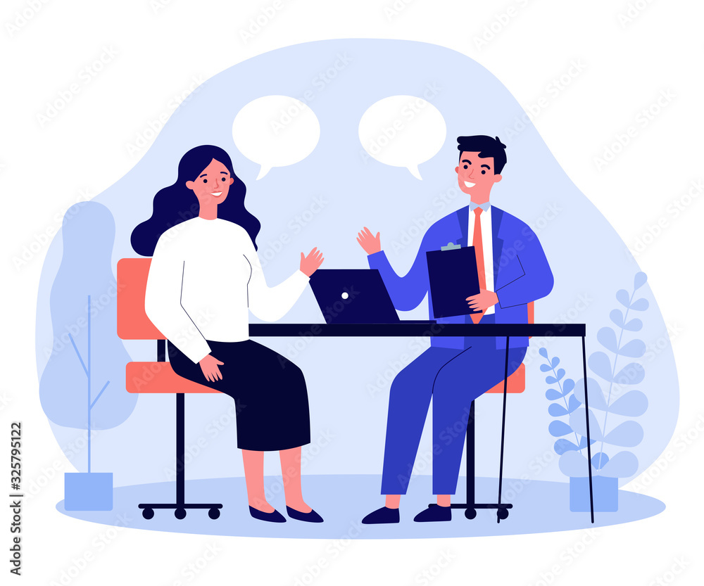 Vecteur Stock Candidate and HR manager having job interview. Business ...