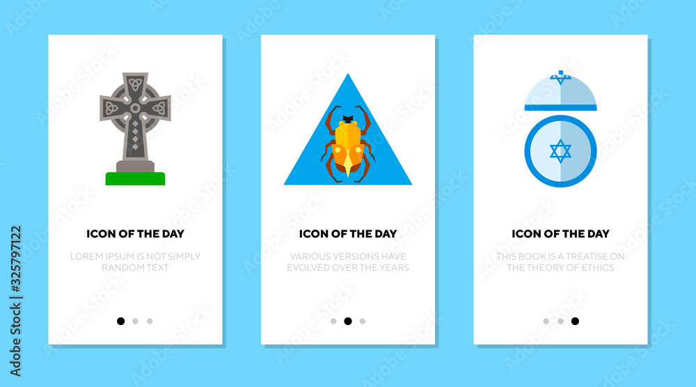 Religious symbols flat icon set. Cross, faith, star isolated vector ...