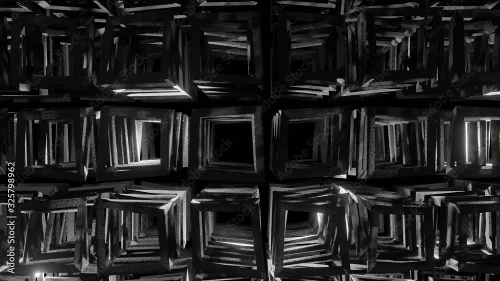 Seamless looping 3d illustration animated box tunnel. Wall of ...