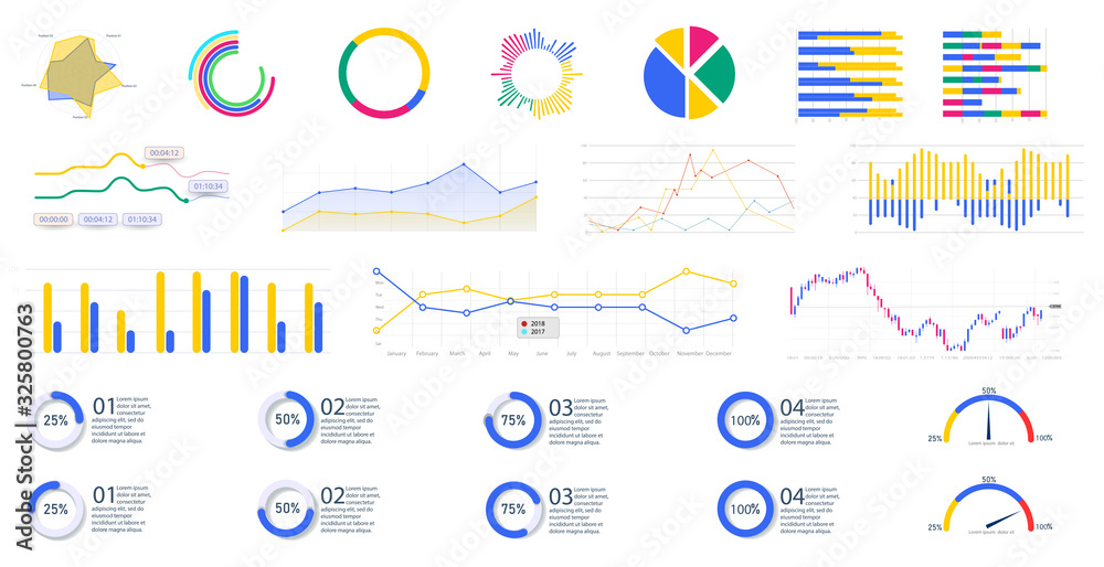 Modern infographic template with stock diagrams and statistics bars ...