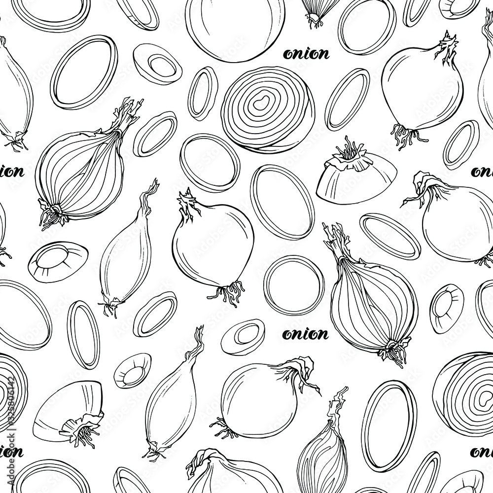 Vector seamless pattern : hand drawn linear different kinds of onion ...