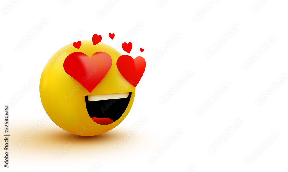 Smile in love emoticon icon, love hearts in eyes. Vector emoticon emoji ...