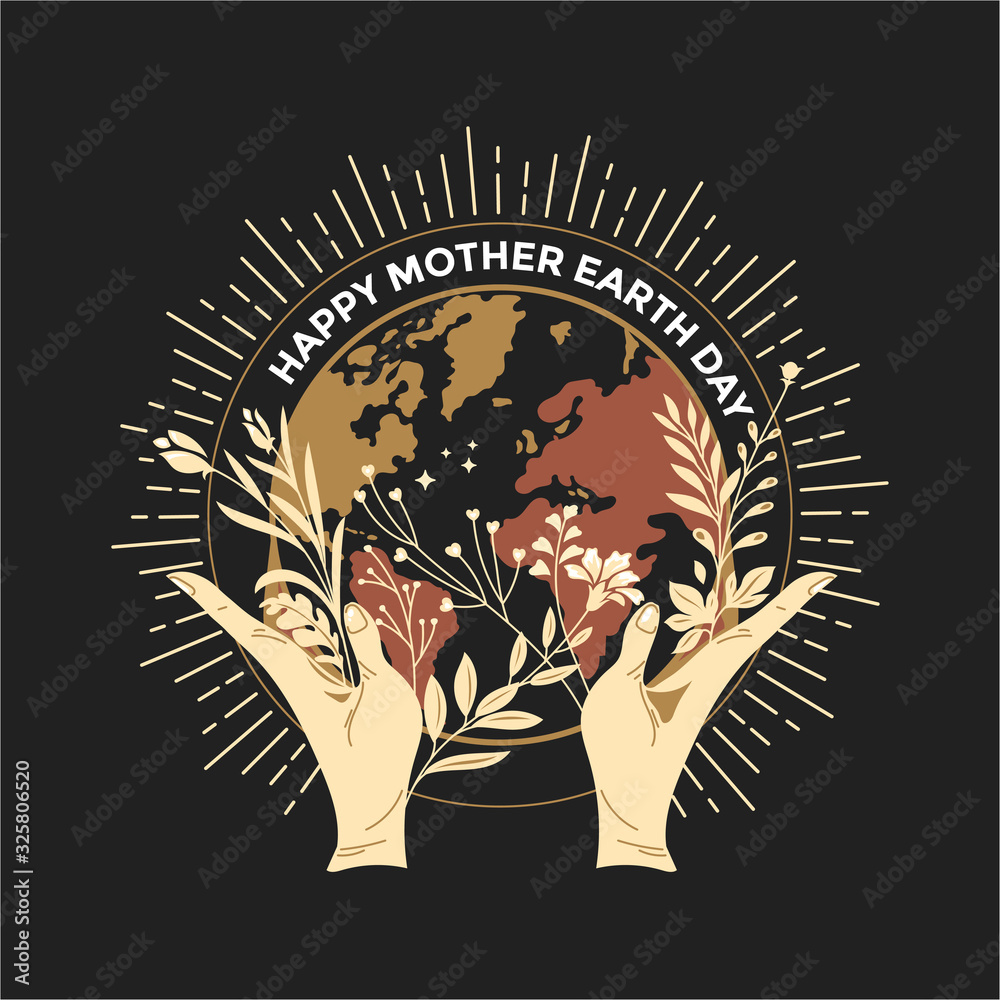 Happy Mother Earth Day Greeting Card Vector Illustration with Gold ...