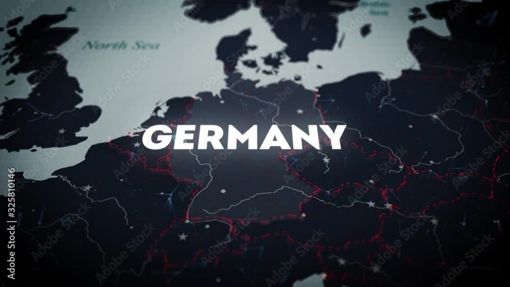 The territory of Germany on a dark background with animated plexus and ...