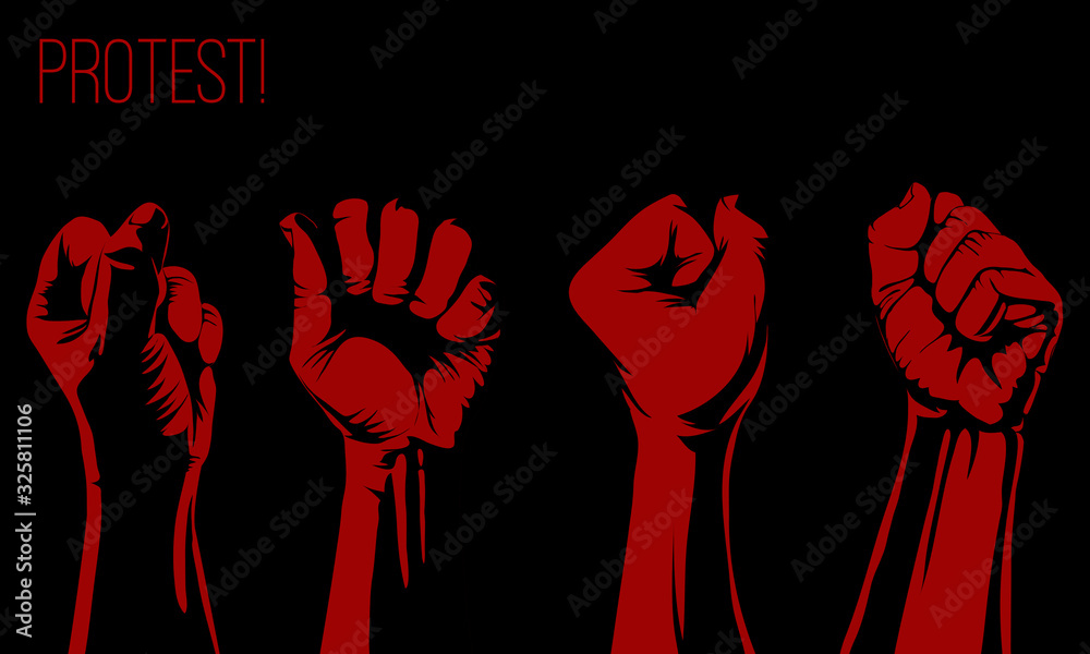 Raised fist held,protest poster, raised fist held in protest. Vector ...