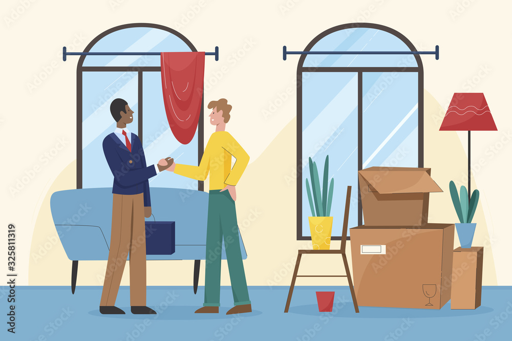 Smiling african american real estate agent broker realtor shake hands ...